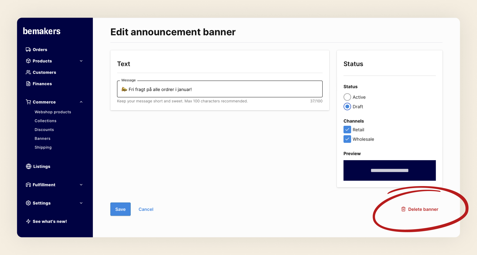 How to delete the announcement bar from the webshop? – BeMakers